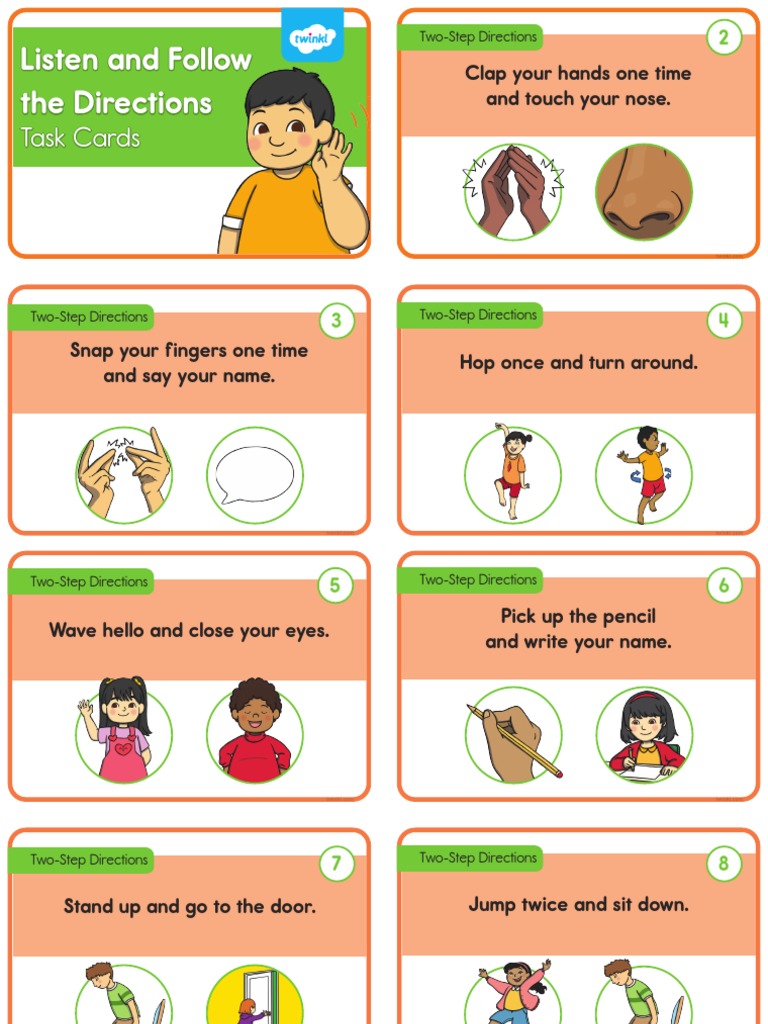 Listen and Follow The Direction Task Cards A4 | PDF