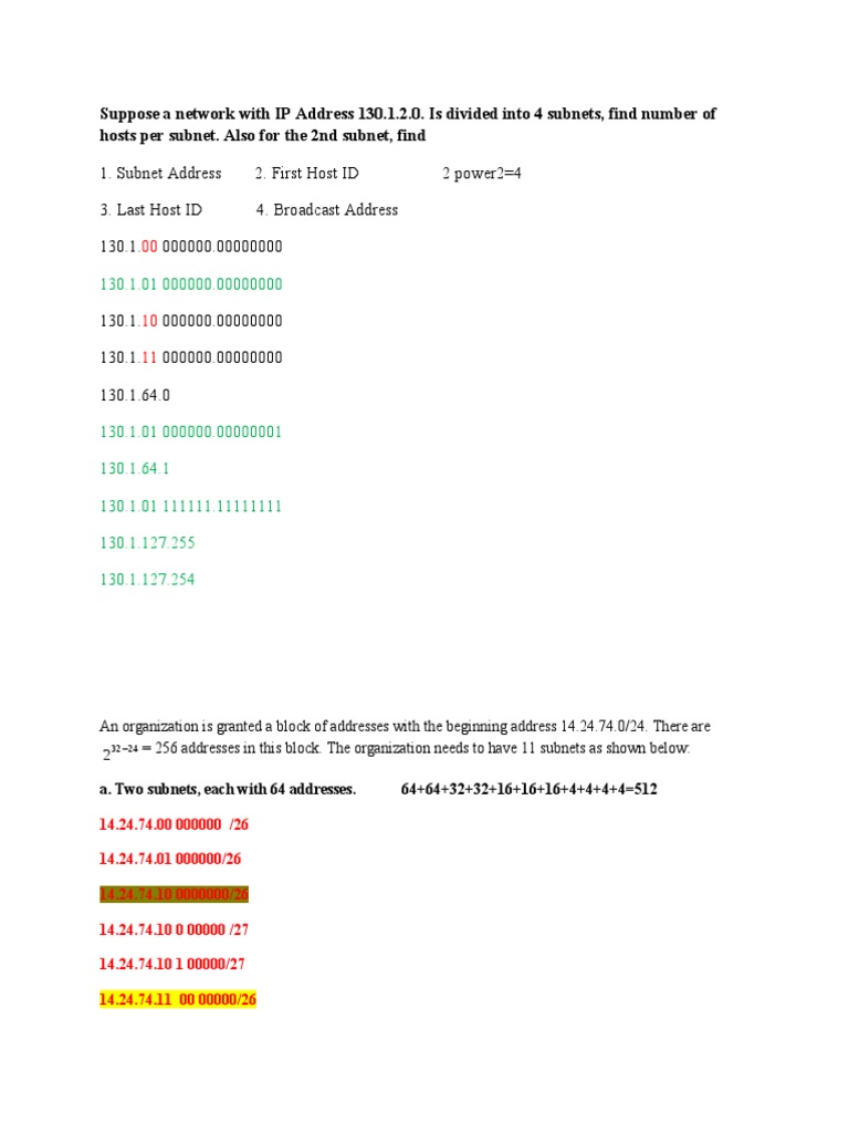 Subnetting Class Examples | PDF