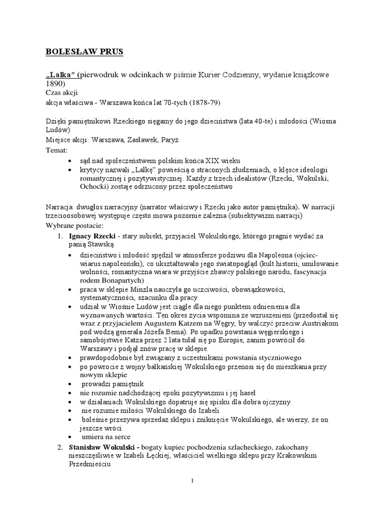 Boleslaw Prus Lalka | PDF