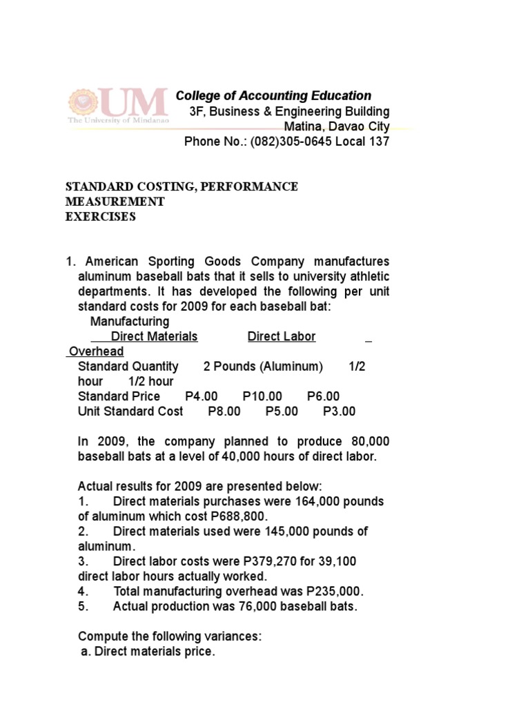 Mas 10 Standard Costing Exercises For Upload | PDF | Variance | Business