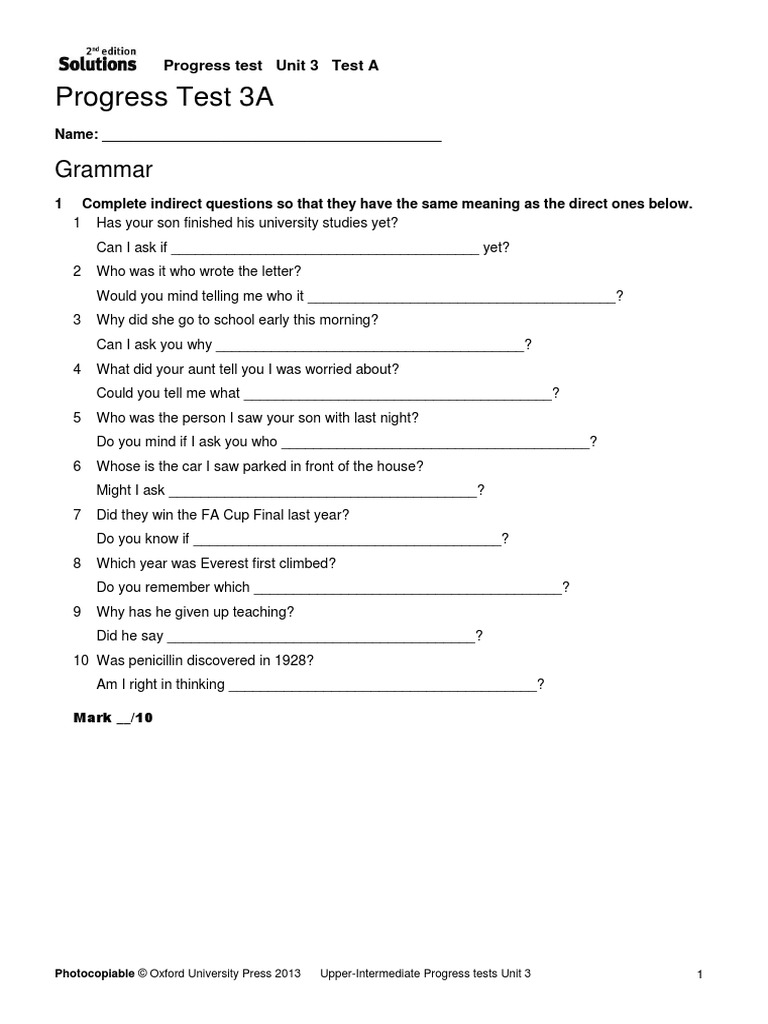 Progress Test 3A: Grammar | PDF