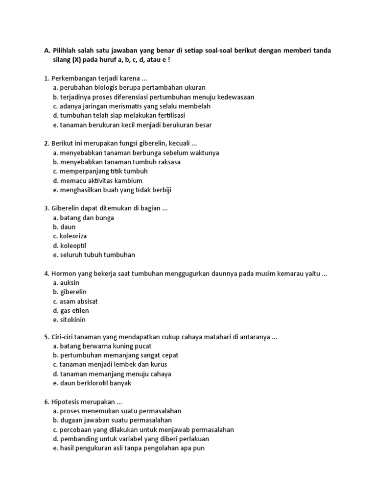 Soal Latihan Pertumbuhan Dan Perkembangan | PDF | Sains & Matematika