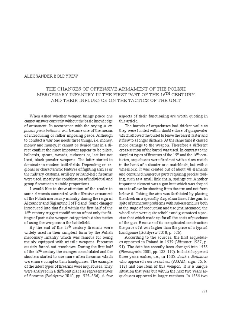 The Changes of Offensive Armament of The Polish Mercenary Infantry in ...