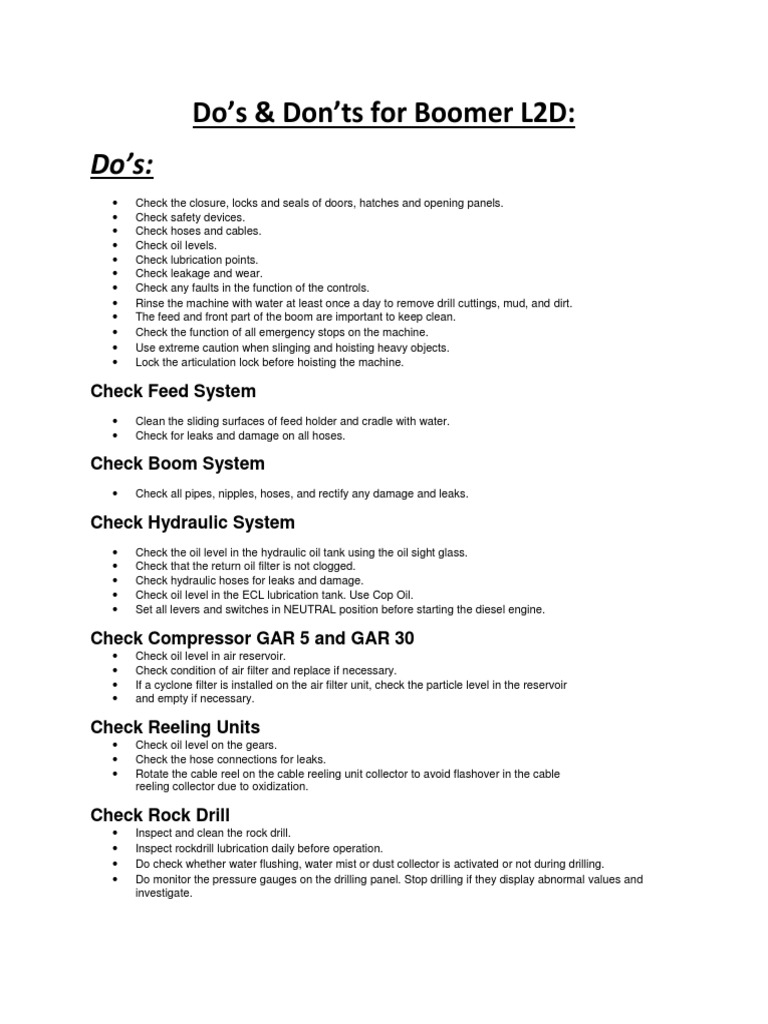 Do N Donts Boomer L2D | PDF | Machines | Mechanical Engineering