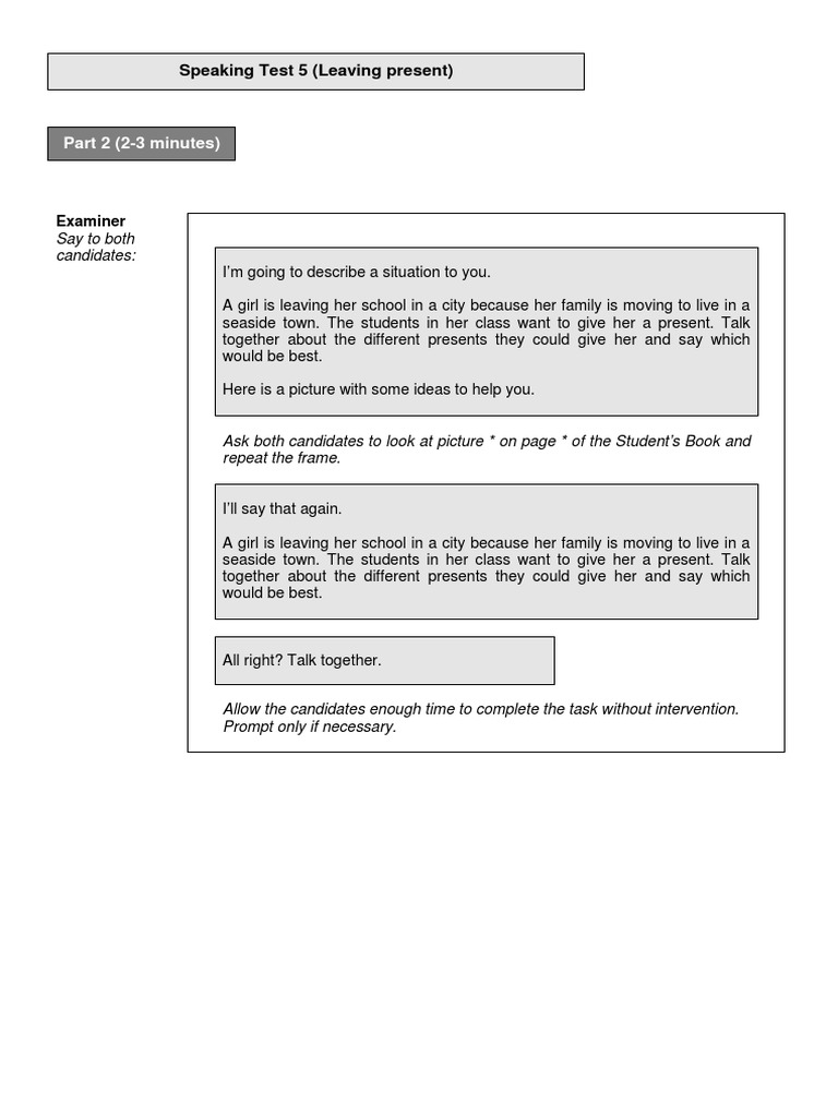 Cambridge English Preliminary For Schools Sample Paper 3 Speaking Part2 ...