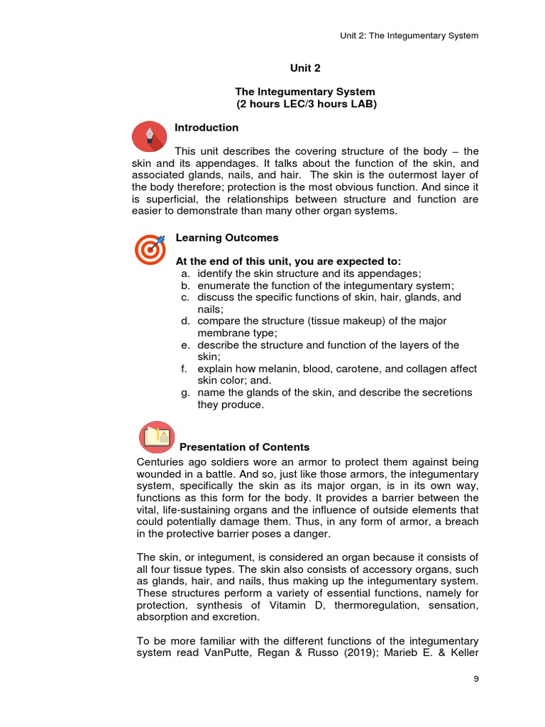 Unit 2 The Integumentary System (2 Hours LEC/3 Hours LAB) | PDF | Skin ...