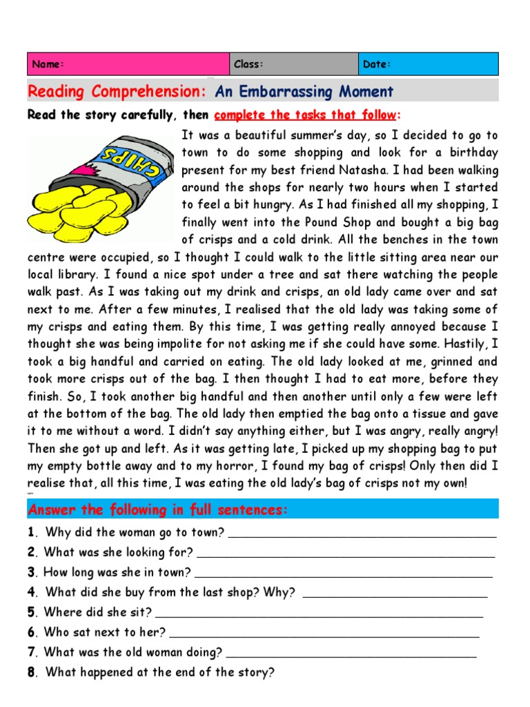 Reading Comprehension: Embarrassing Moment | PDF | General Fiction