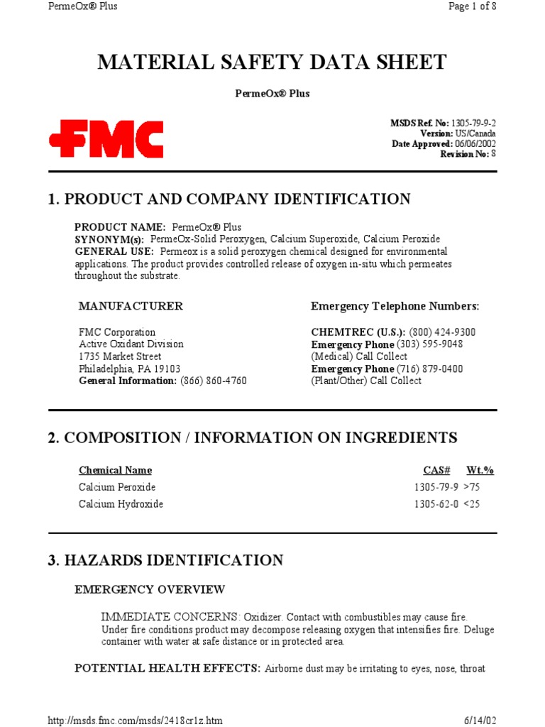 Material Safety Data Sheet: 1. Product and Company Identification | PDF | Dangerous Goods ...