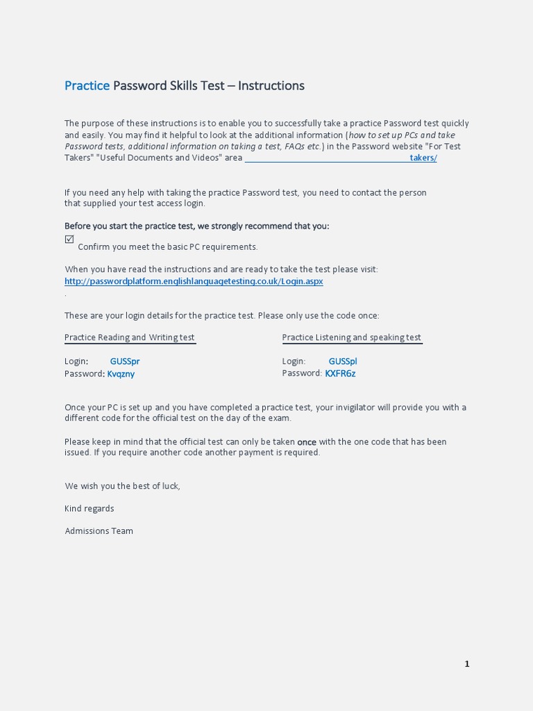 Password Skills Test Instructions - 2 | PDF | Password | Personal Computers
