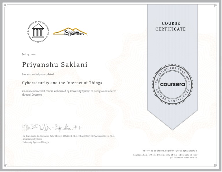 Coursera Cyber Security and IOT | PDF