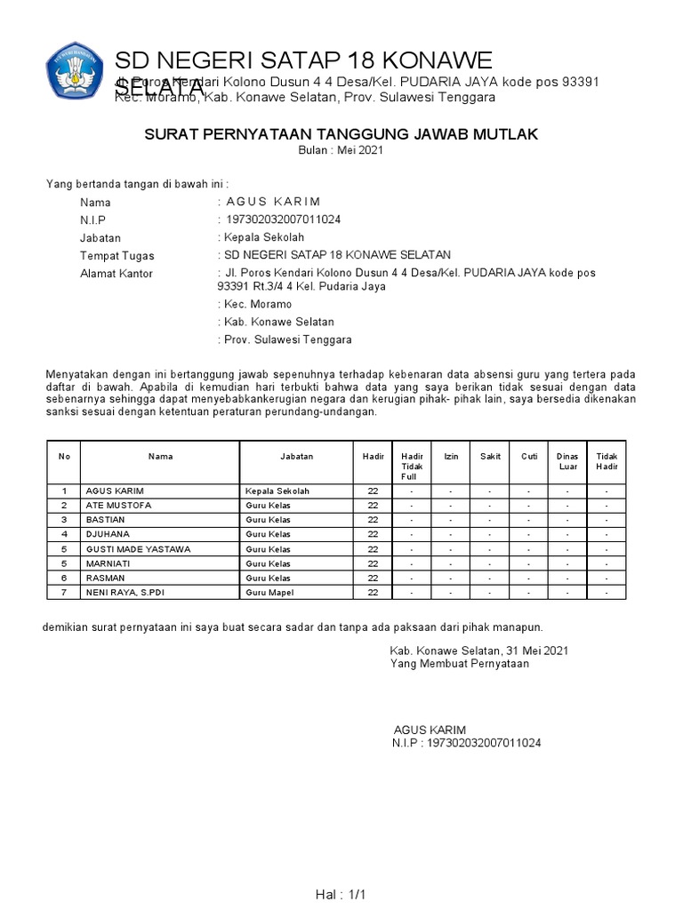 Absen Mei SD Satap 18 - 3 | PDF