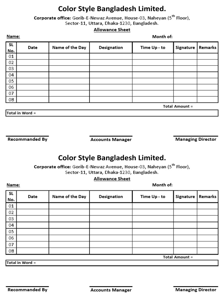 Allowance Sheet | PDF
