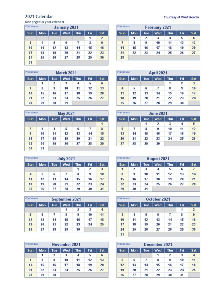2021 Calendar One Page | PDF