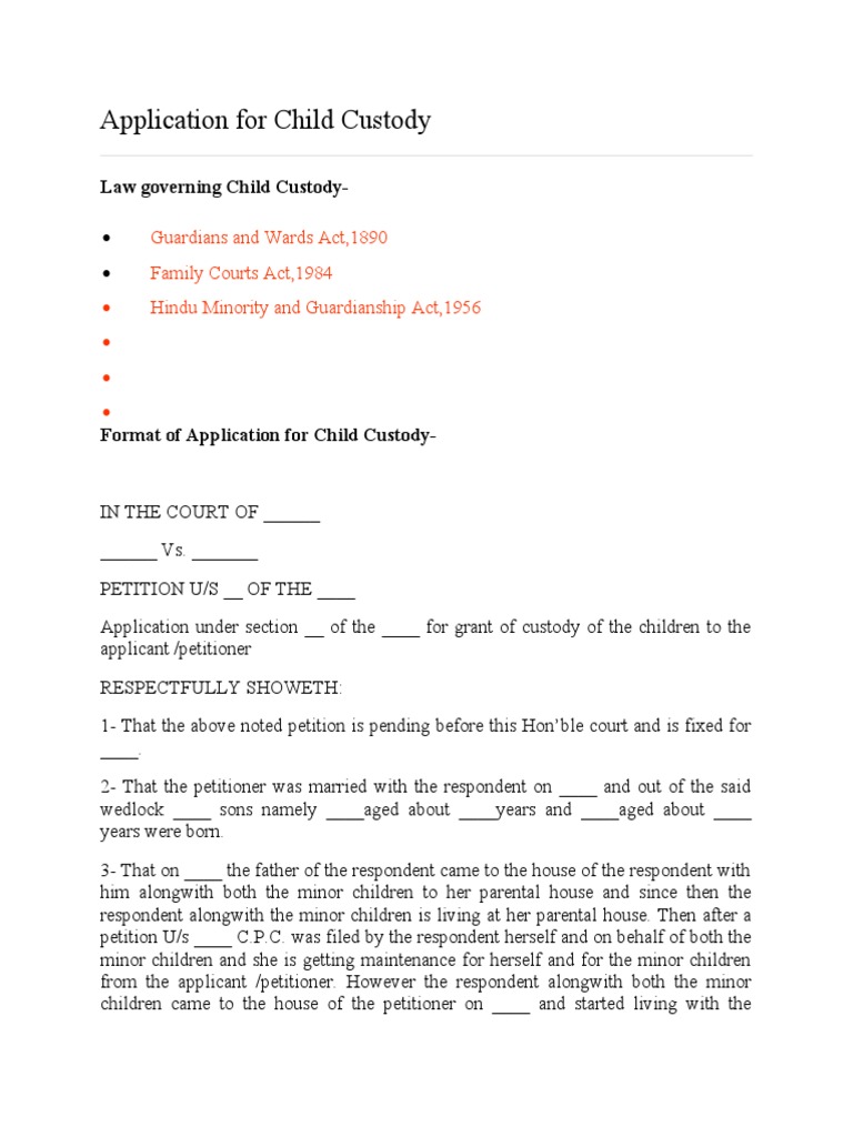 Child Custody Application Format | PDF | Legal Guardian | Family Law