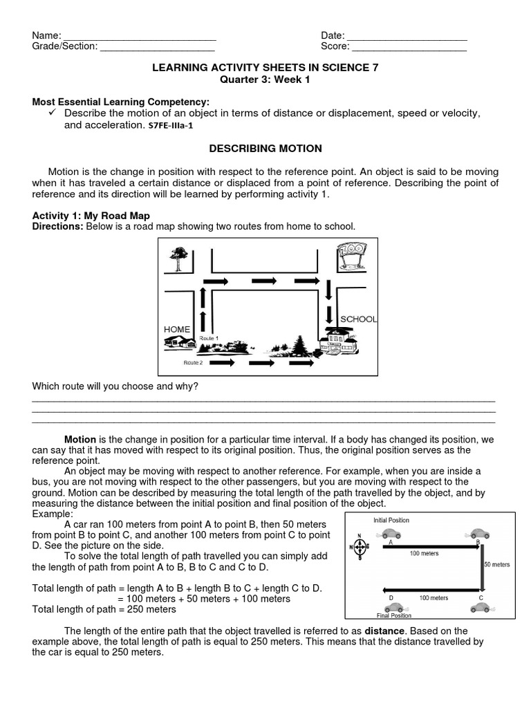 Learning Activity Sheets in Science7 - No. 1 | PDF | Speed | Velocity
