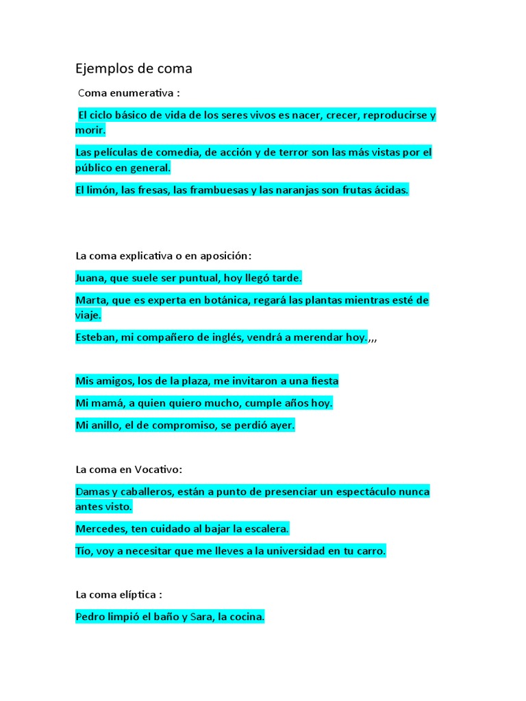 Ejemplos de Coma | PDF