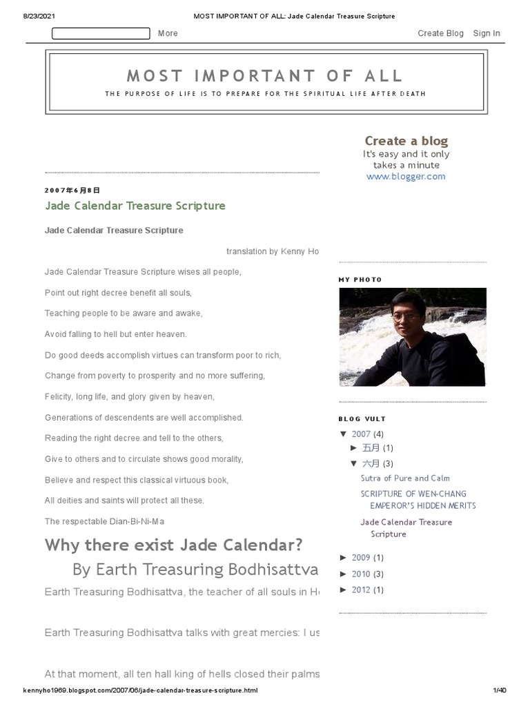 Jade Calendar Treasure Scripture | Download Free PDF | Hell | Sin