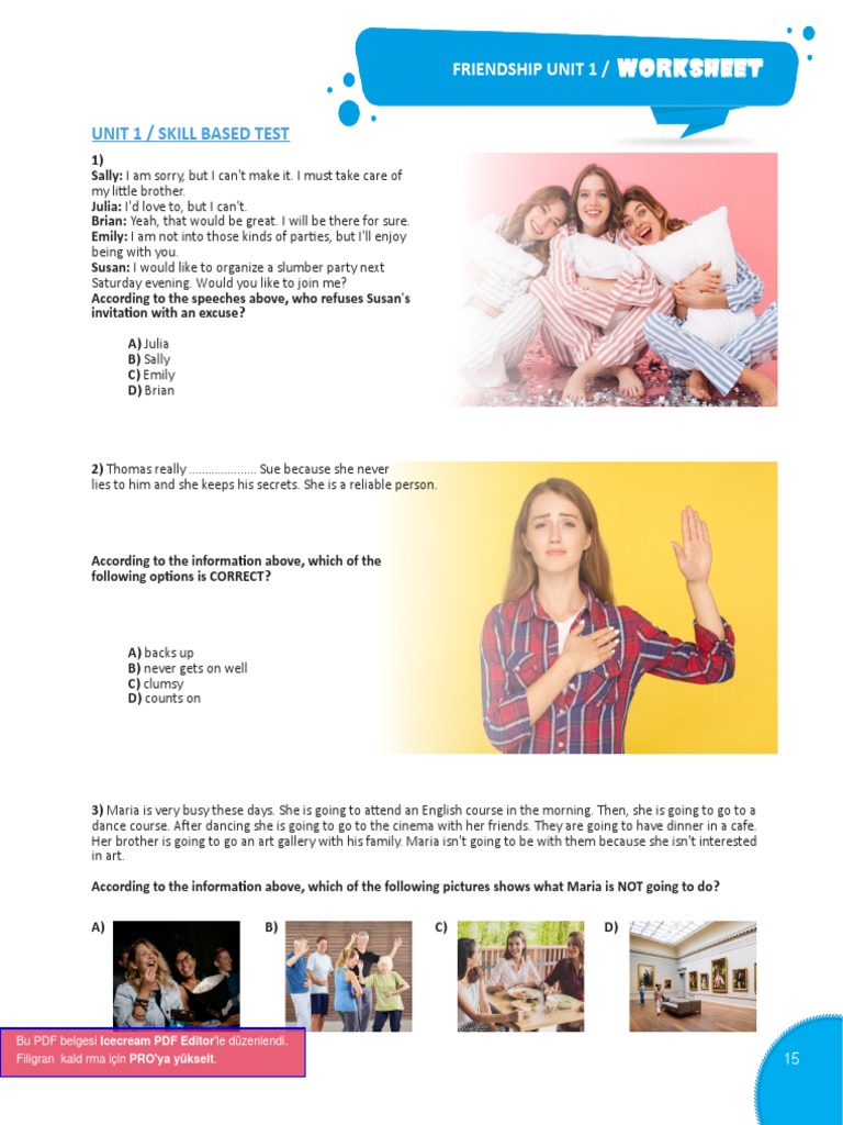 Friendship Unit 1 Quiz | PDF