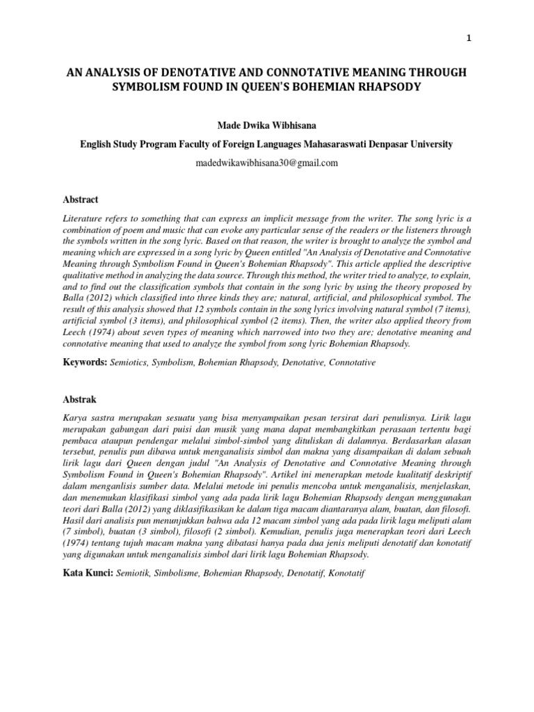 An Analysis of Denotative and Connotative Meaning Through Symbolism ...