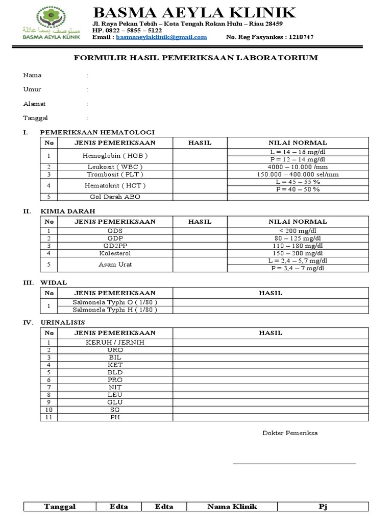 Formulir Hasil Pemeriksaan Laboratorium | PDF