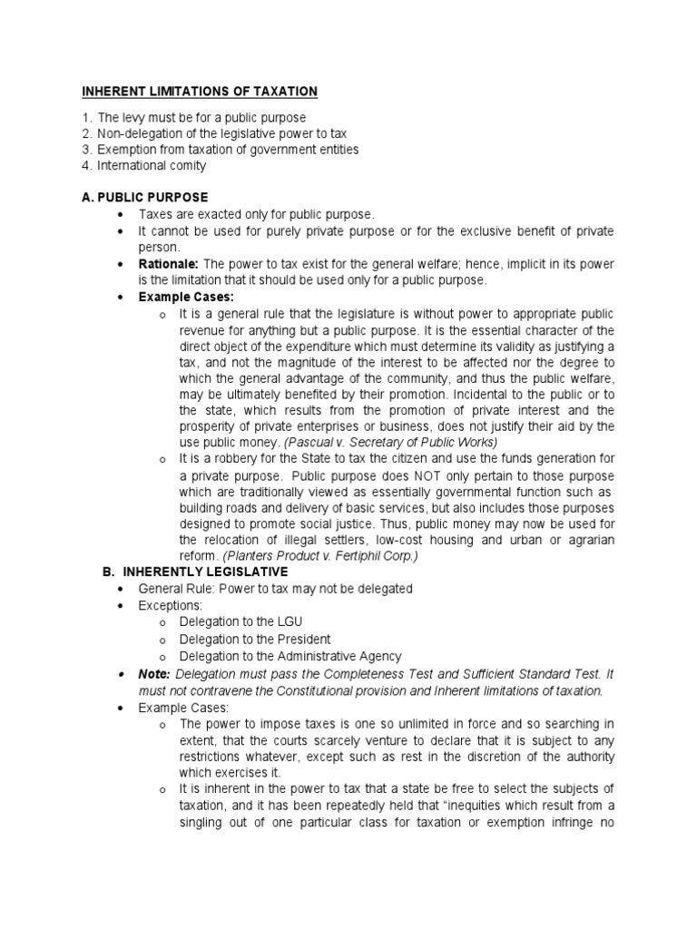 Tax Reviewer Inherent Limitations Public Purpose | PDF | Taxes ...