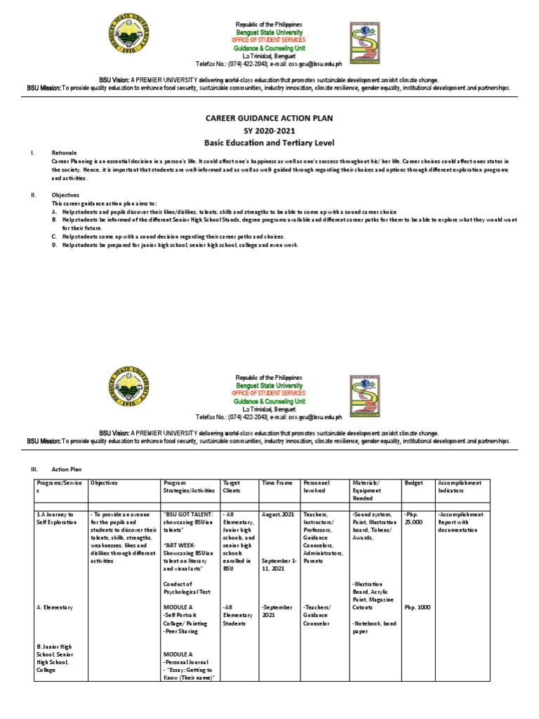 Career Guidance Action Plan 2020-2021 | PDF | School Counselor | Middle ...