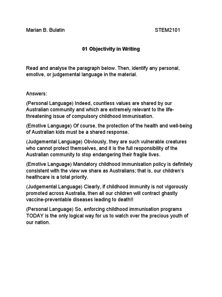 01 Objectivity in Writing | PDF