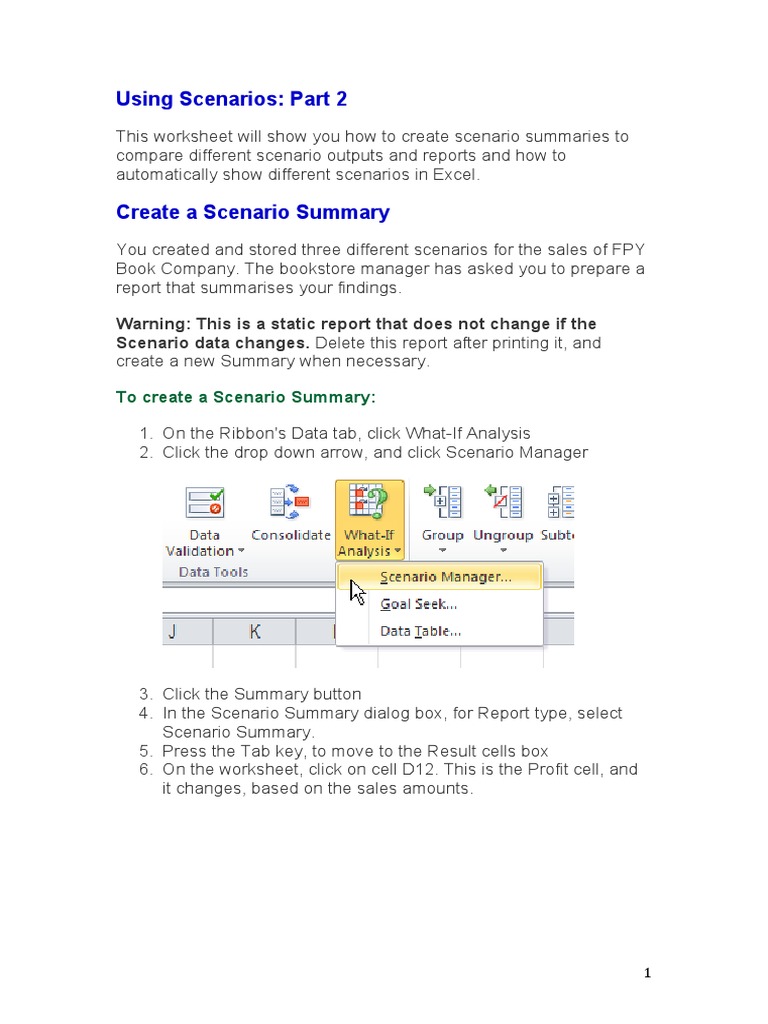 Scenario Manager Worksheet | PDF | Microsoft Excel | Computer Programming