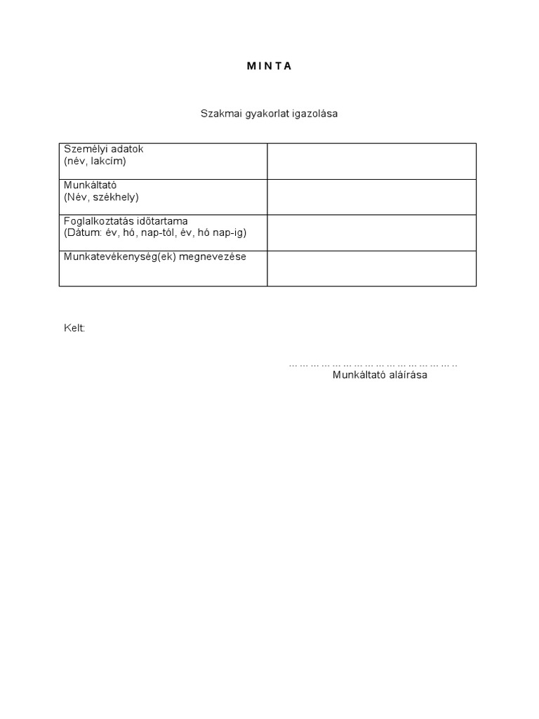 Szakmai Gyakorlat Igazolas Minta | PDF