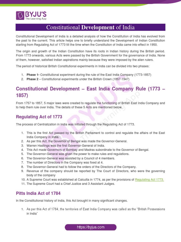 Constitutional Development of India 1773-1950 | PDF | British Raj ...