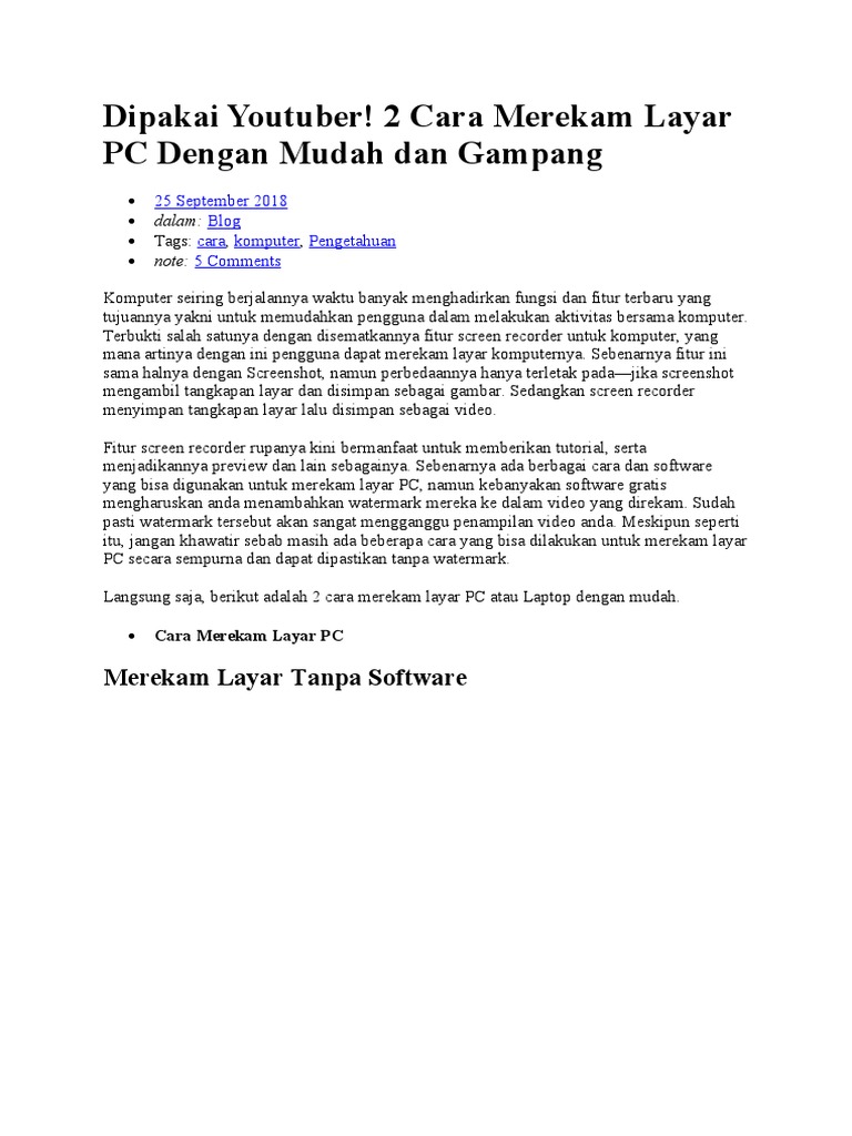 Cara Rekam Aktivitas Layar PC | PDF | Game & Aktivitas