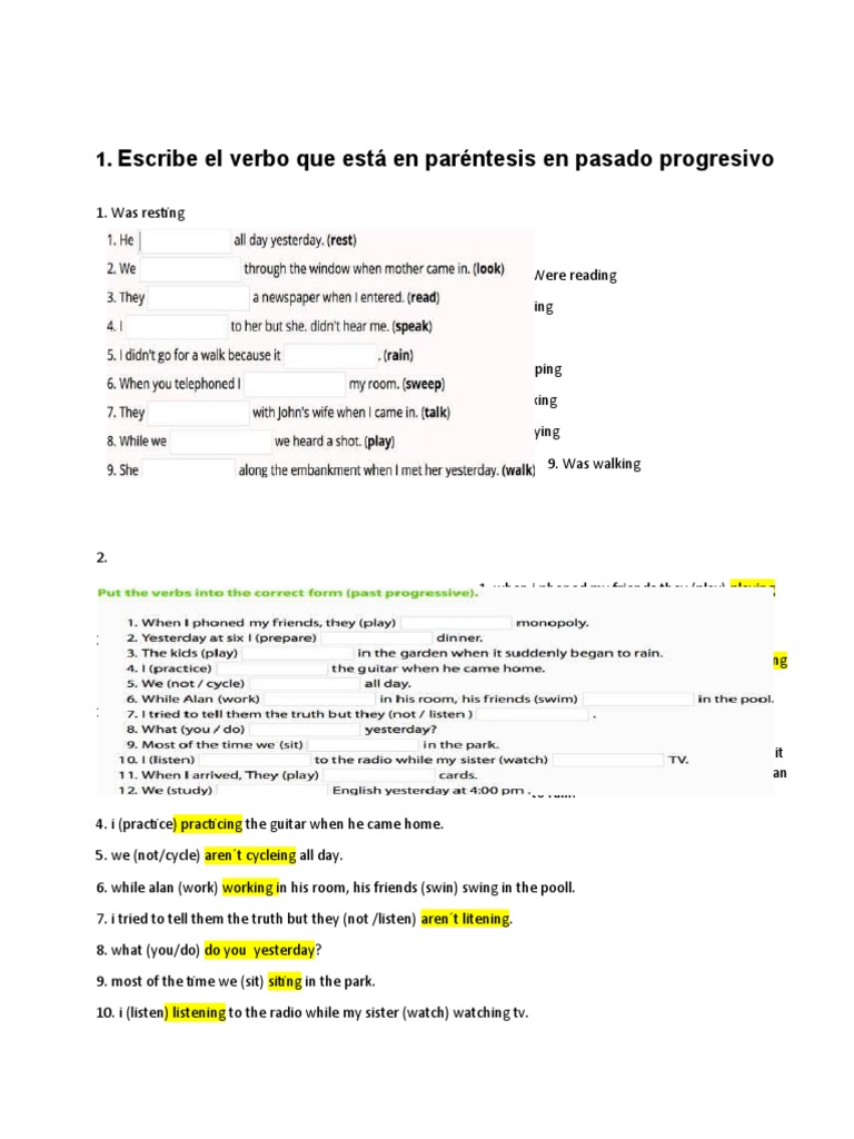 Past Progressive Verb Exercises | PDF