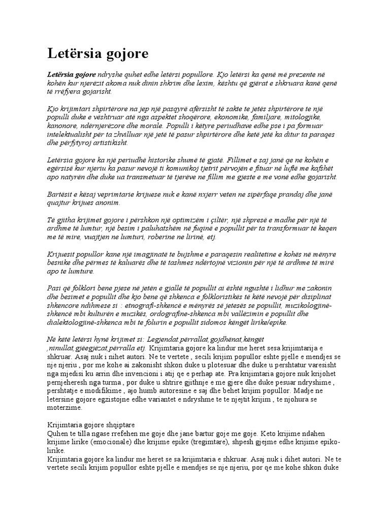 Letërsia Gojore | PDF