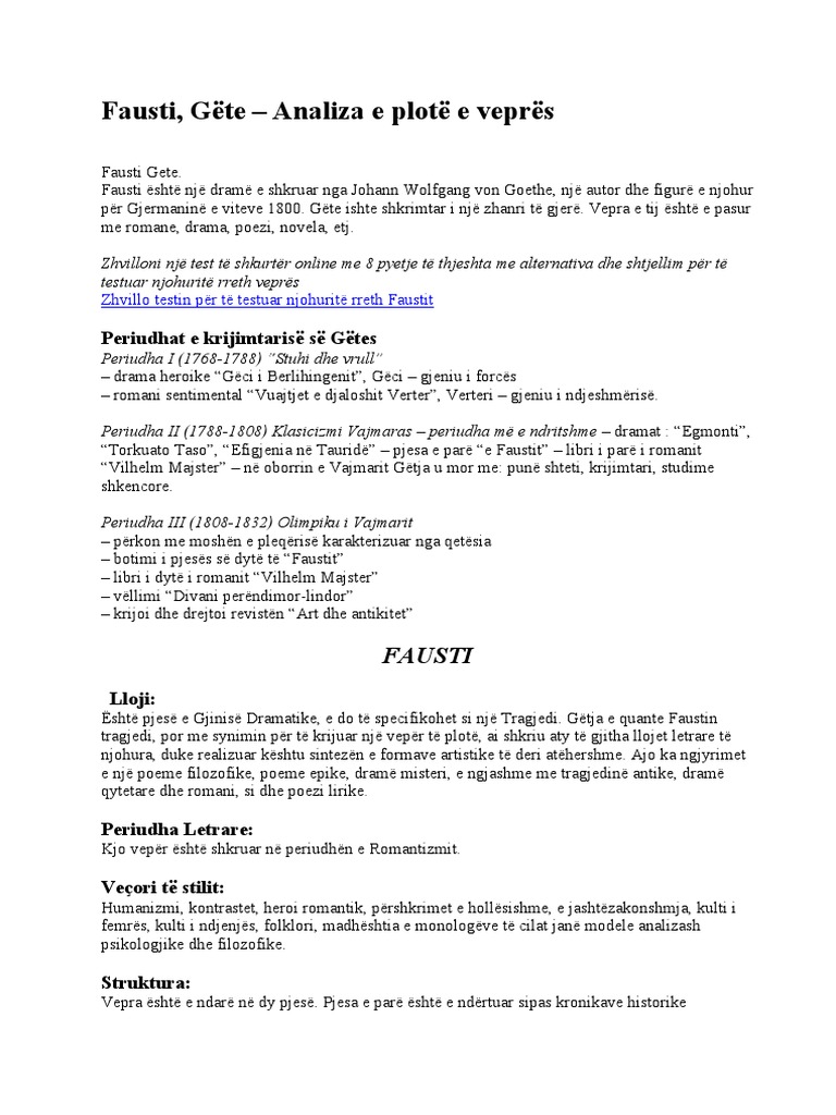 Fausti, Gete - Analiza e Plotë e Veprës | PDF