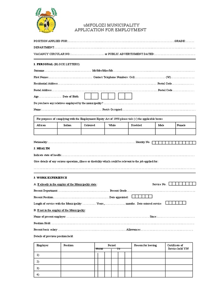uMfofozi Municipality Employment Application | PDF | Justice | Crime ...