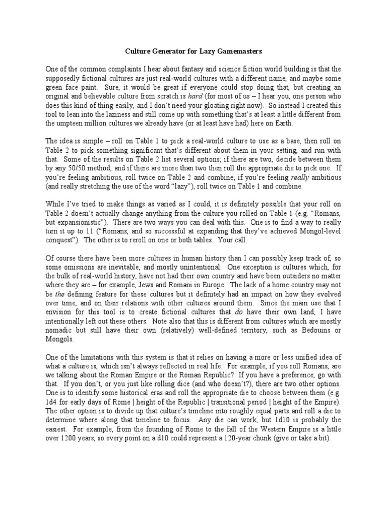 Lazy Culture Generator | PDF | Roman Empire