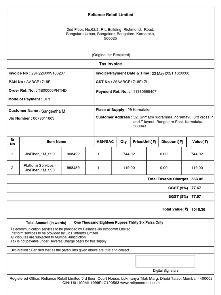 Reliance Retail Limited: Sangeetha M | PDF | Receipt | Market (Economics)