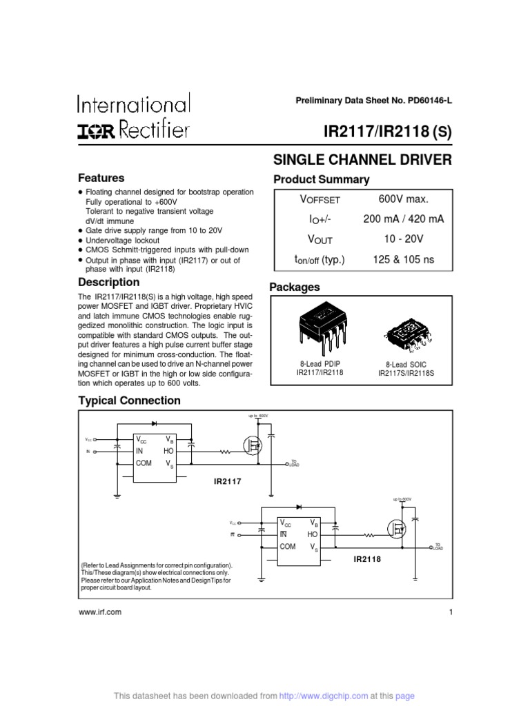 IR2117/IR2118 : Features Product Summary | PDF | Cmos | Logic Gate