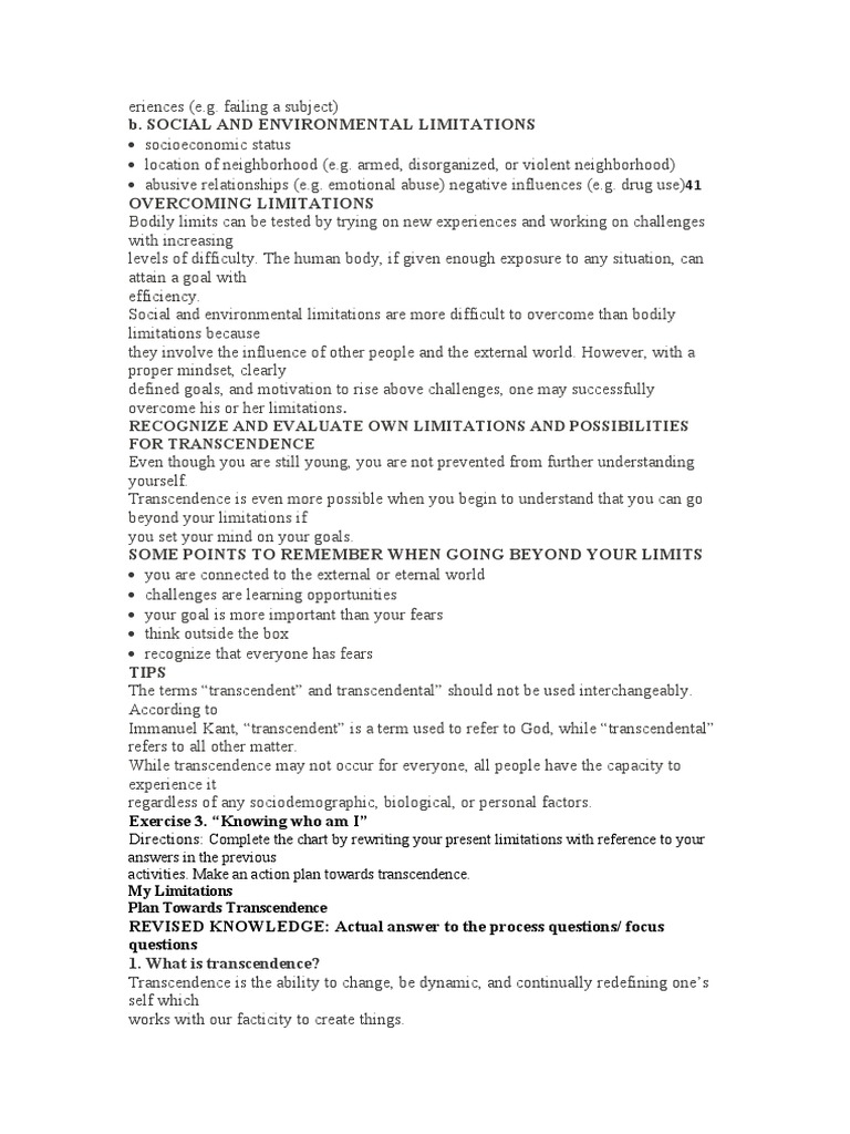 B. Social and Environmental Limitations: Recognize and Evaluate Own ...