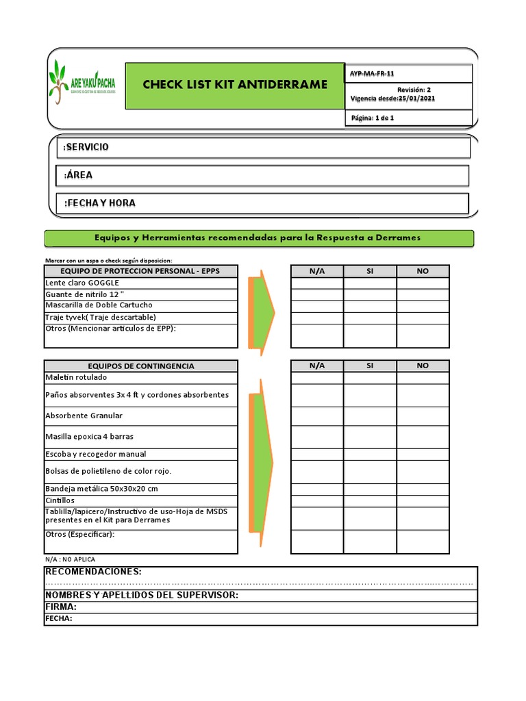 Check List Kit Antiderrame LUIS | PDF