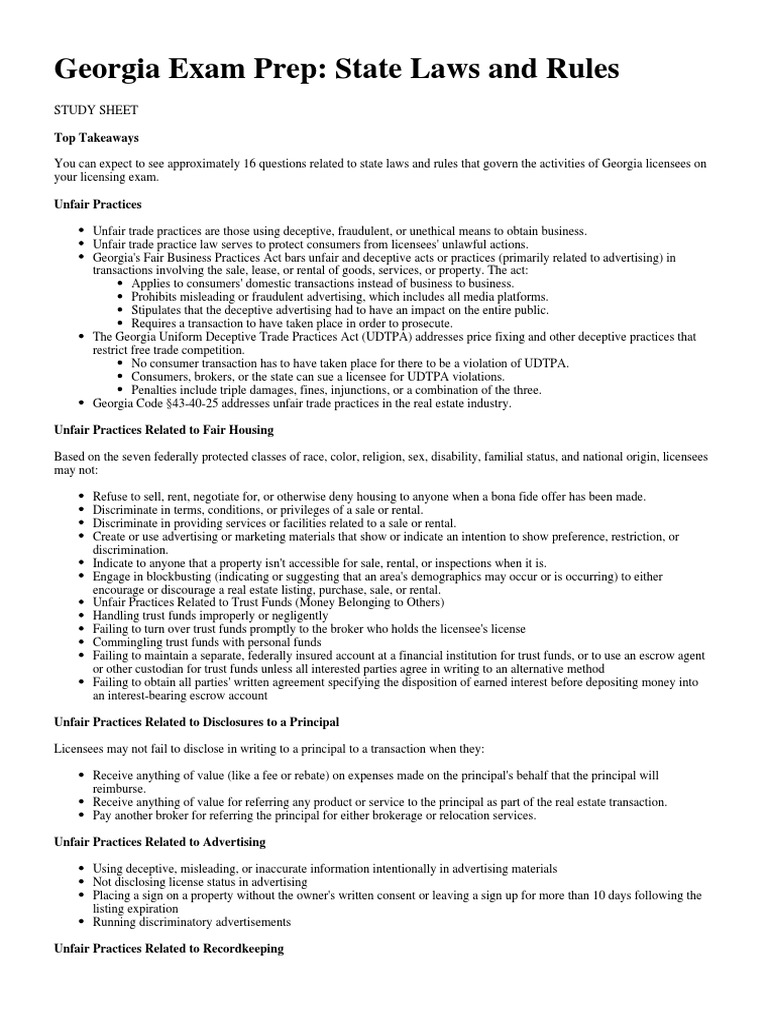 State Laws and Rules Study Sheet | PDF | Real Estate Broker | License