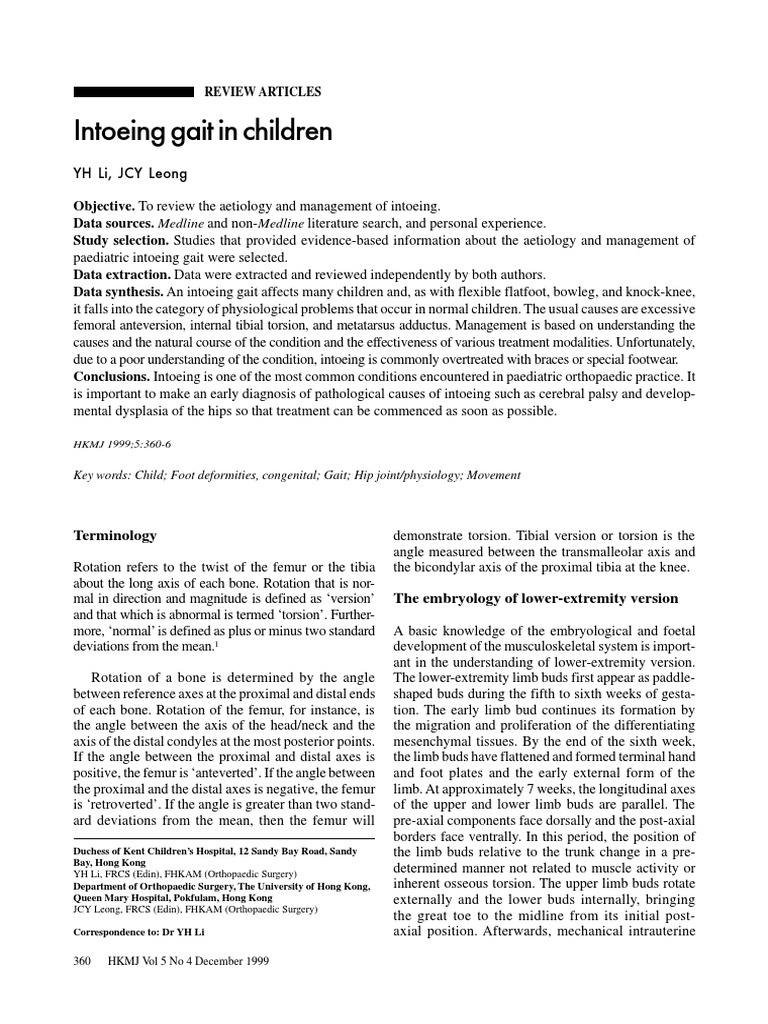 Intoeing Gait in Children | PDF | Foot | Hip