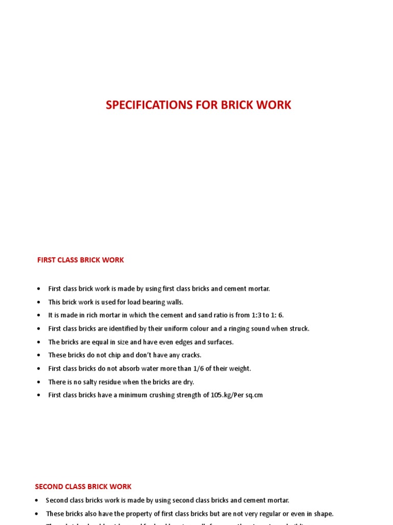 Brick Work Specifications Guide | PDF | Brick | Mortar (Masonry)