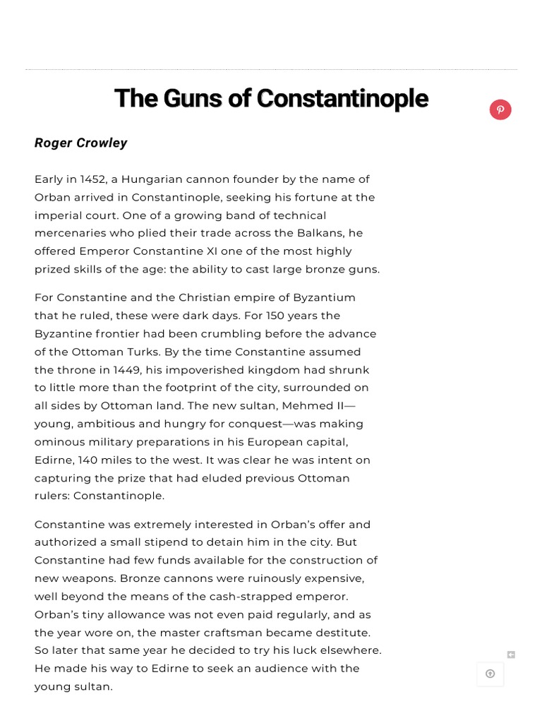 The Guns of Constantinople | PDF | Cannon | Byzantine Empire
