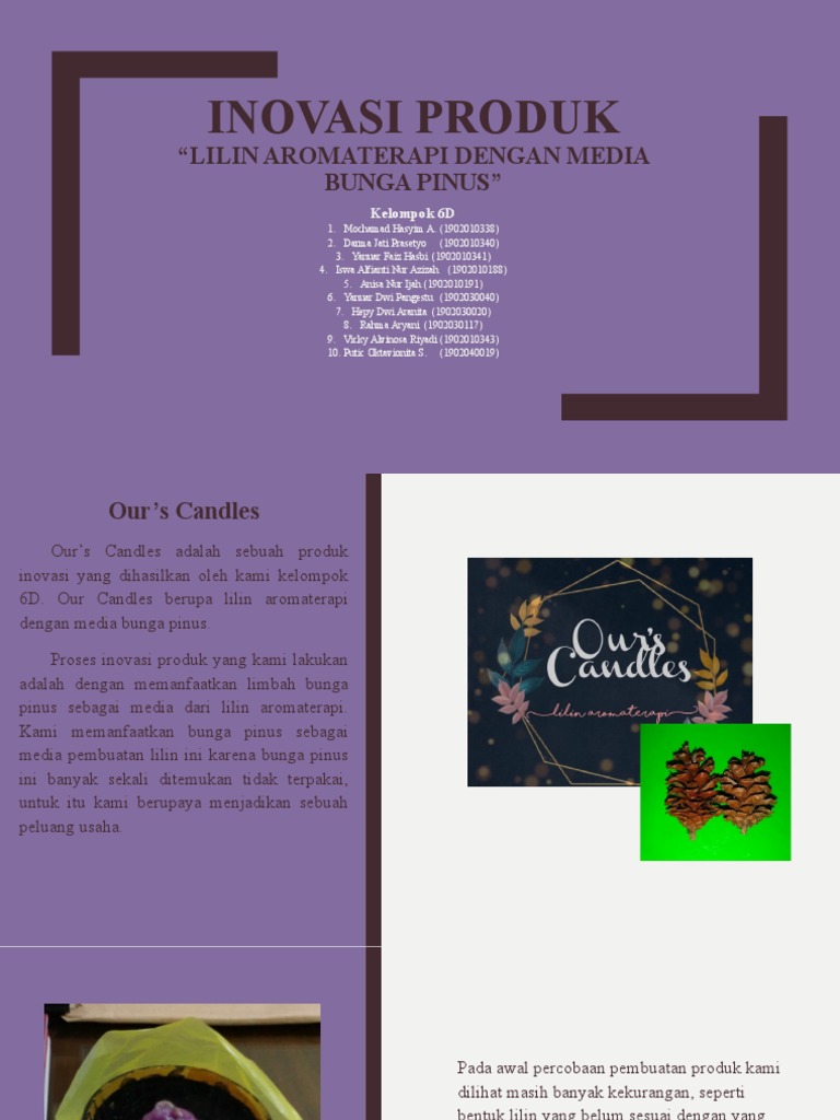 Inovasi Produk: "Lilin Aromaterapi Dengan Media Bunga Pinus" | PDF