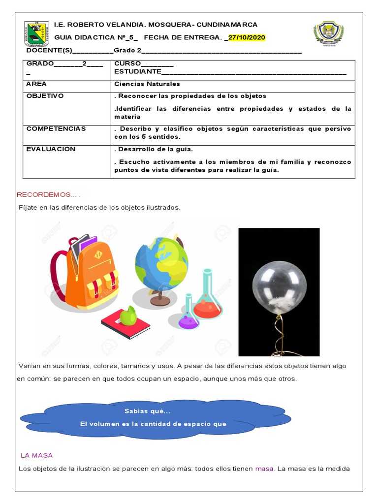 GUIA 5 CIENCIAS NATURALES Propiedades de Los Objetos | PDF | Importar ...