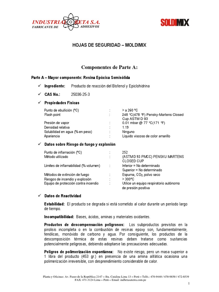 Hojas de Seguridad de Moldimix | PDF | Agua | Dióxido de carbono