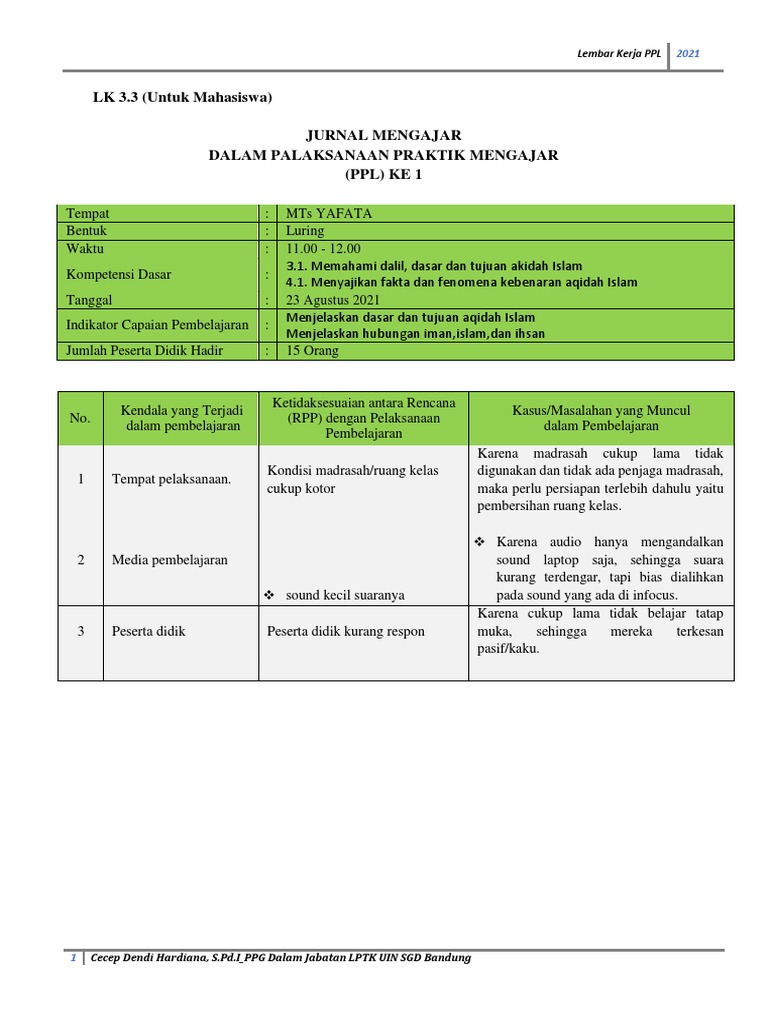 Lembar Kerja PPL 1 RPP 2 | PDF