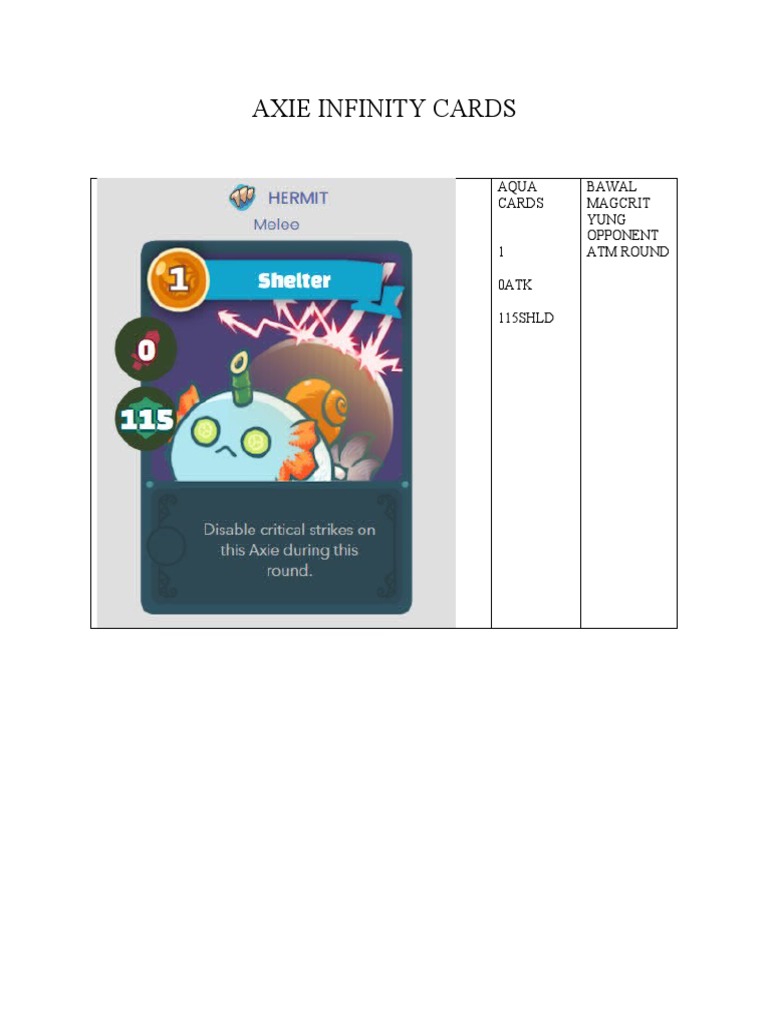 Axie Infinity Aqua Cards Overview | PDF