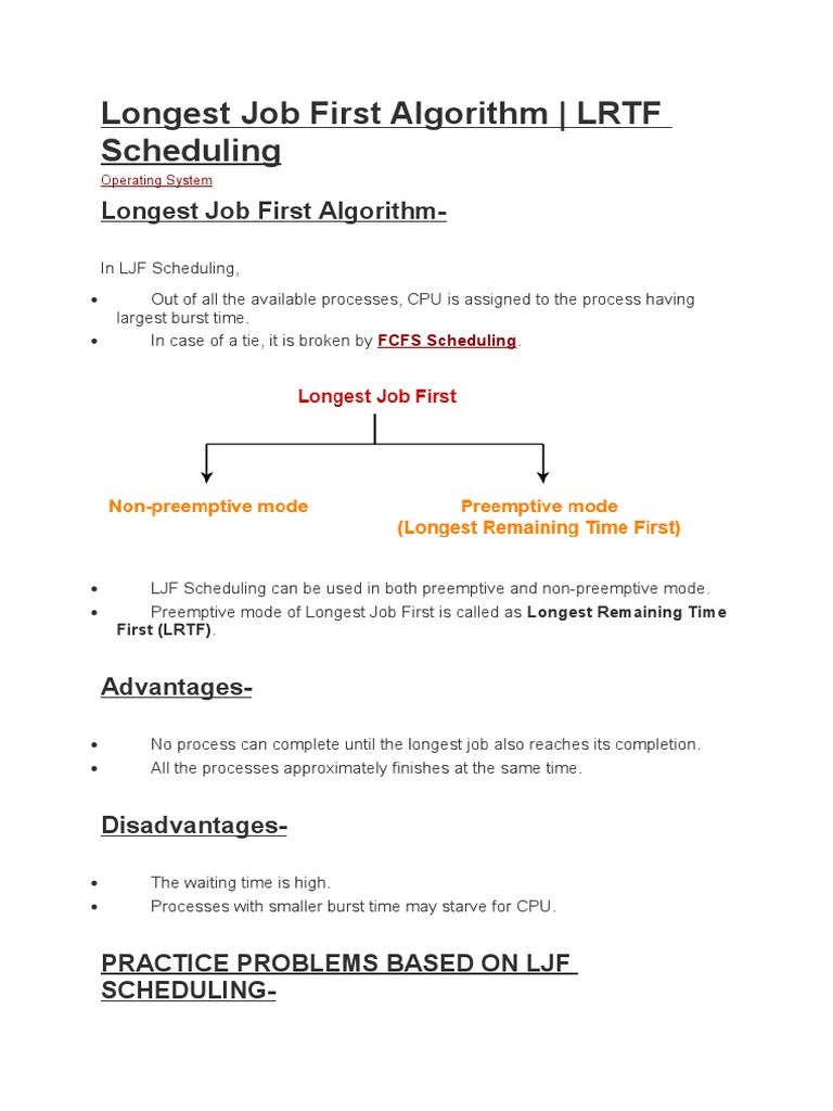 Longest Job First Algorithm | PDF | Scheduling (Computing) | Computing